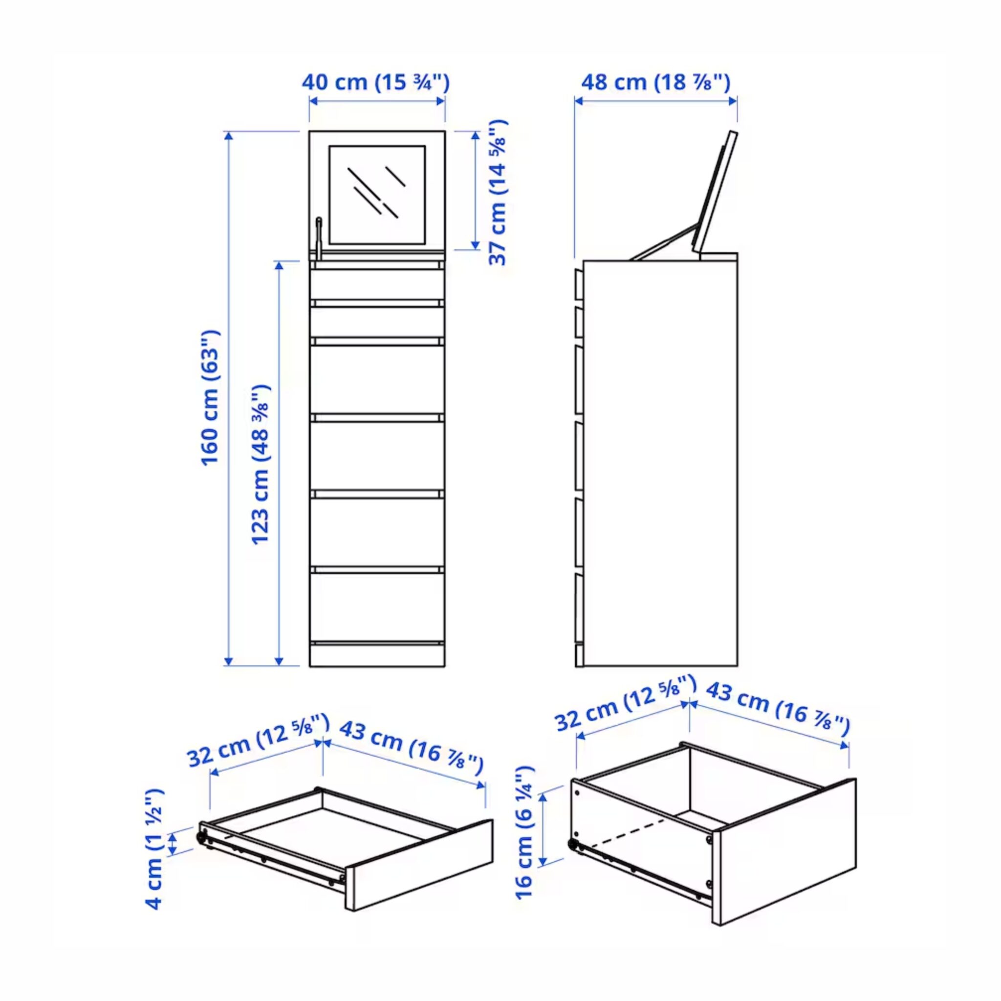 Malm Chest of Drawers 40cm (IK-80354667) - Allora Pan Home